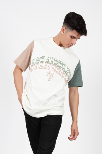 Tri-Color Cream "Los Angeles California" Embroidered T-Shirt | Eighty ...