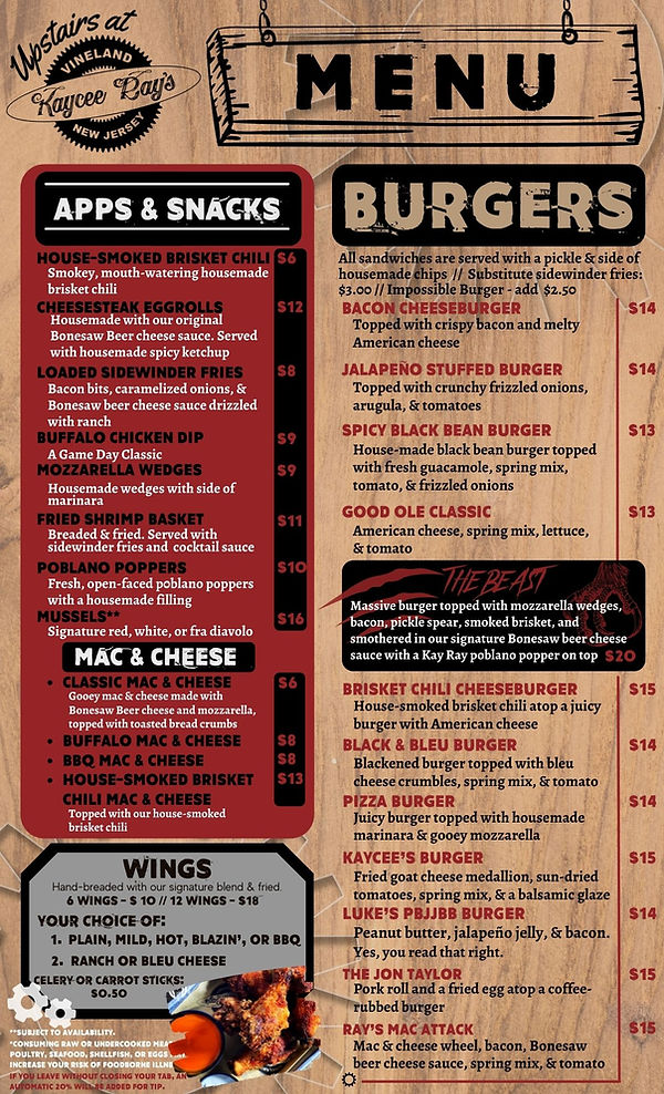 Food Menu | Kaycee Ray's
