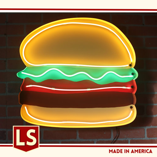 LARGE Hamburger Faux Neon Sign Steel | Luminary Signs