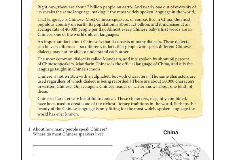 Amazing World Record of History: MOST WIDELY SPOKEN LANGUAGE—Worksheets ...