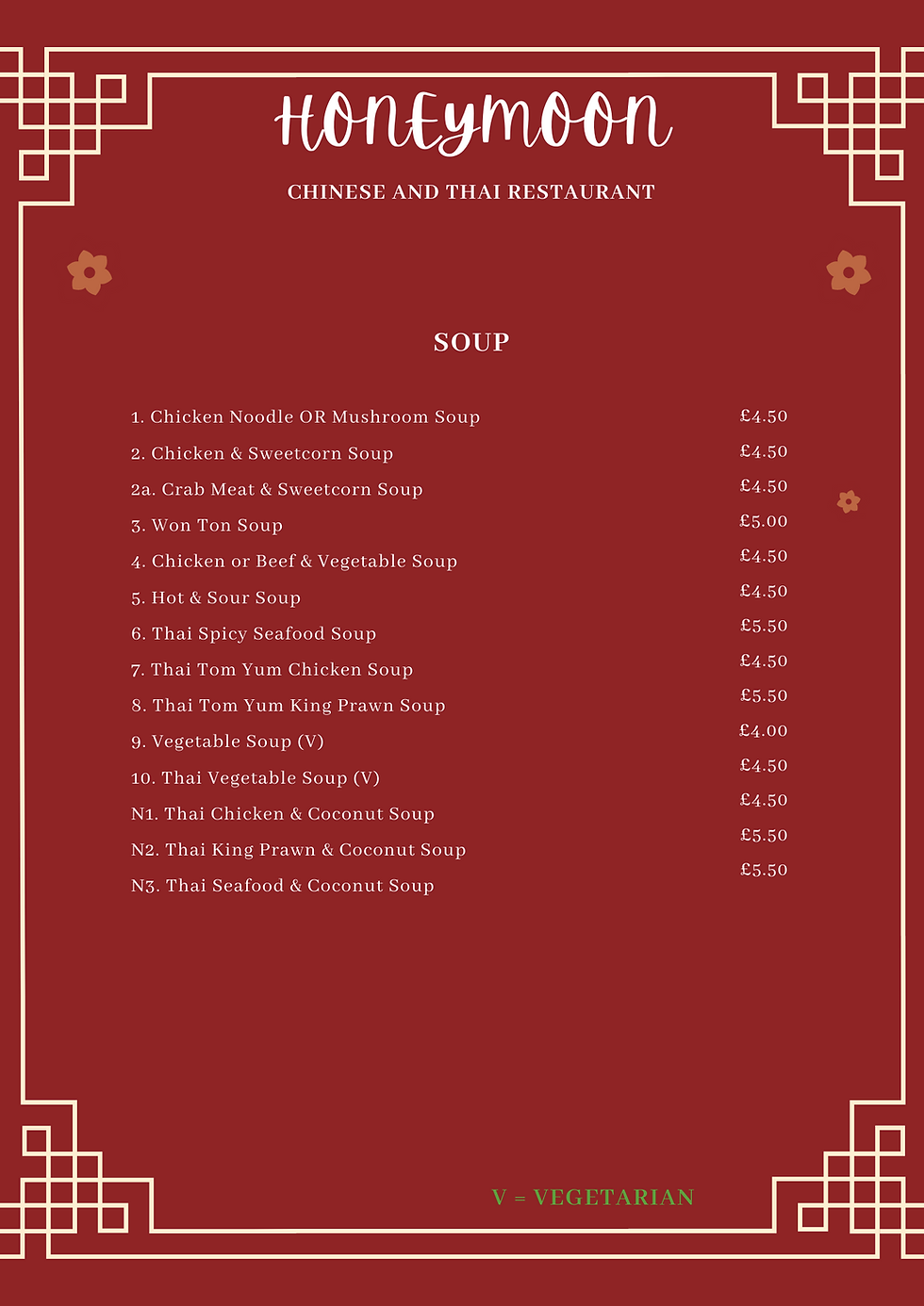 Menu | Honeymoon Restaurant