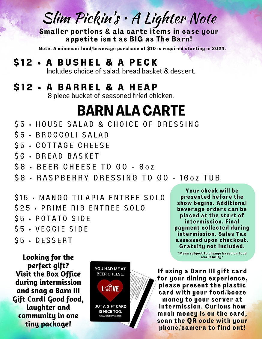 Current Show Menu | TheBarnIII