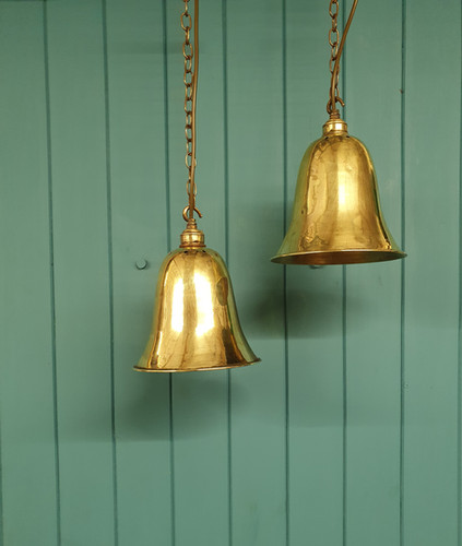 Pair of brass bell shaped pendants 8" | Rupert's Antiques