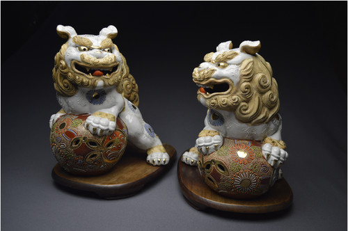 Pair of Japanese Buddhist, Meiji Period Foo-Dogs from the Satsuma Kilns ...