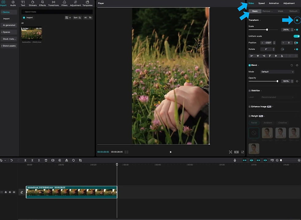 Panning in CapCut Using Keyframes (PC)
