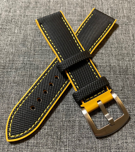 Sailcloth FKM Rubber Sports Watch Strap / Black + Yellow Stitching ...