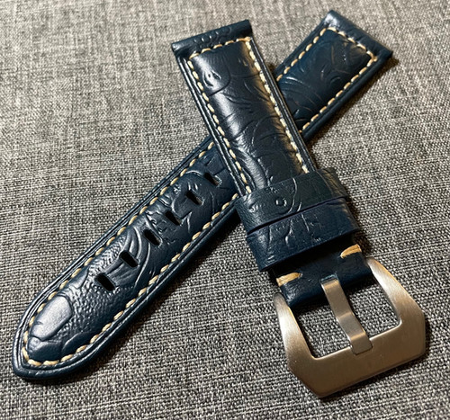 Premium tanned leather / Floral pattern watch strap / Deep Blue ...