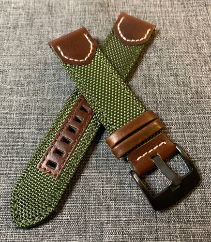 Canvas Leather Watch Strap - Dual Colour Deep Green / Brown | Jweskies ...