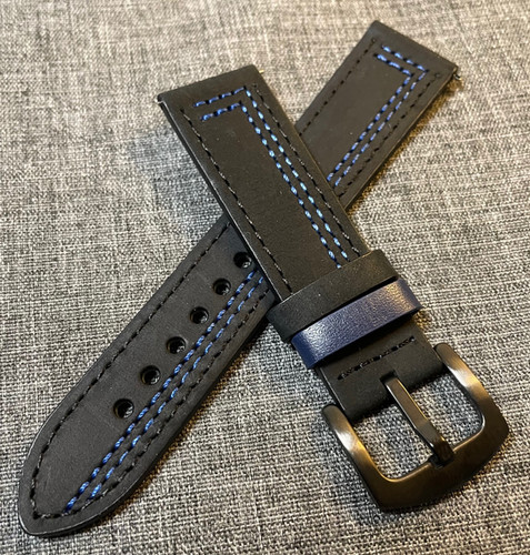 Premium designer leather sports strap / Black Blue Stitch | Jweskies ...