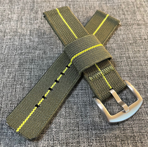 Sports watch strap / Premium Nylon / Green Yellow / Brushed Steel ...