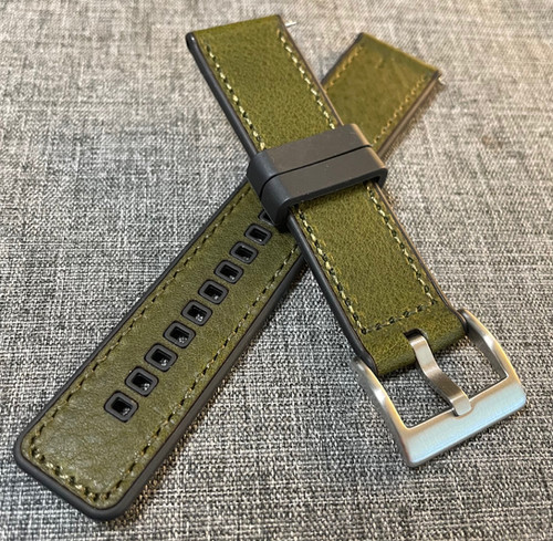 Leather Rubber Hybrid Sports Watch Strap /Military Green leather ...