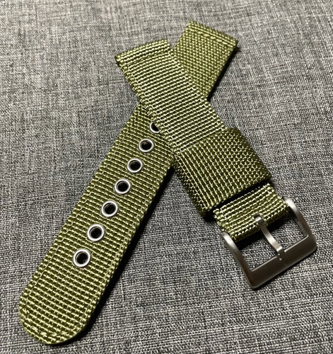 Nylon stitched watch strap 2 piece / Green / Steel Eyelets / Quick ...