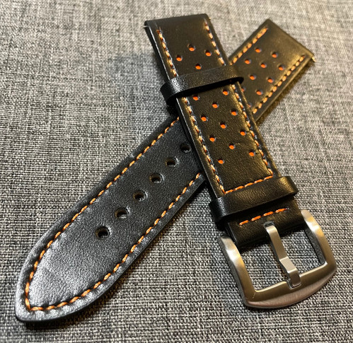Leather Sports Watch Strap - Dual Colour - Black / Orange | Jweskies ...