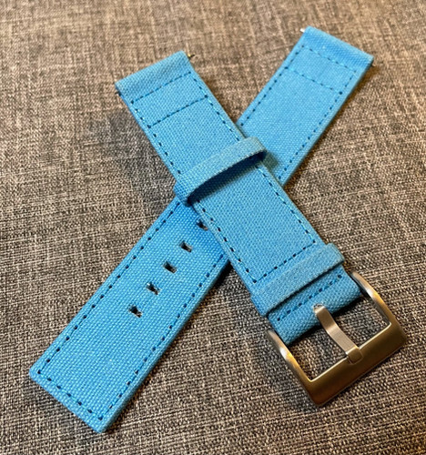 Sailcloth Canvas Stitched watch strap /Sky Blue | Jweskies Strap Co.