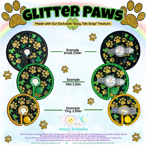 Lucky Glitter Paws Print Tubie Pad Covers Easy Tab Snap | Happy Snappies