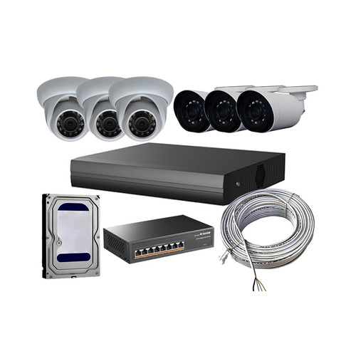 IP CCTV Camera Setup: NVR, 4MP 6Pcs (3Dome + 3Bullet Camera), Hard Disk ...