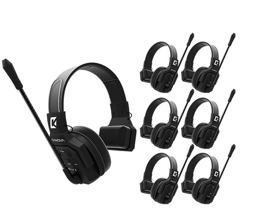 Wicom E S7 Full-Duplex Wireless Intercom System with 7 Single-Ear ...