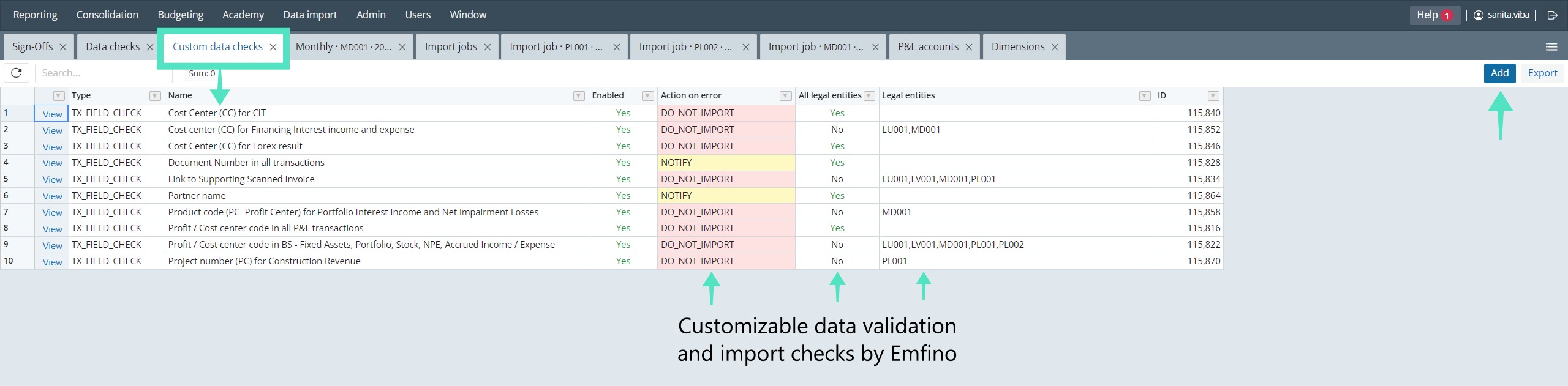 Emfino Super Feature #2 - Data Validation and Import Checks