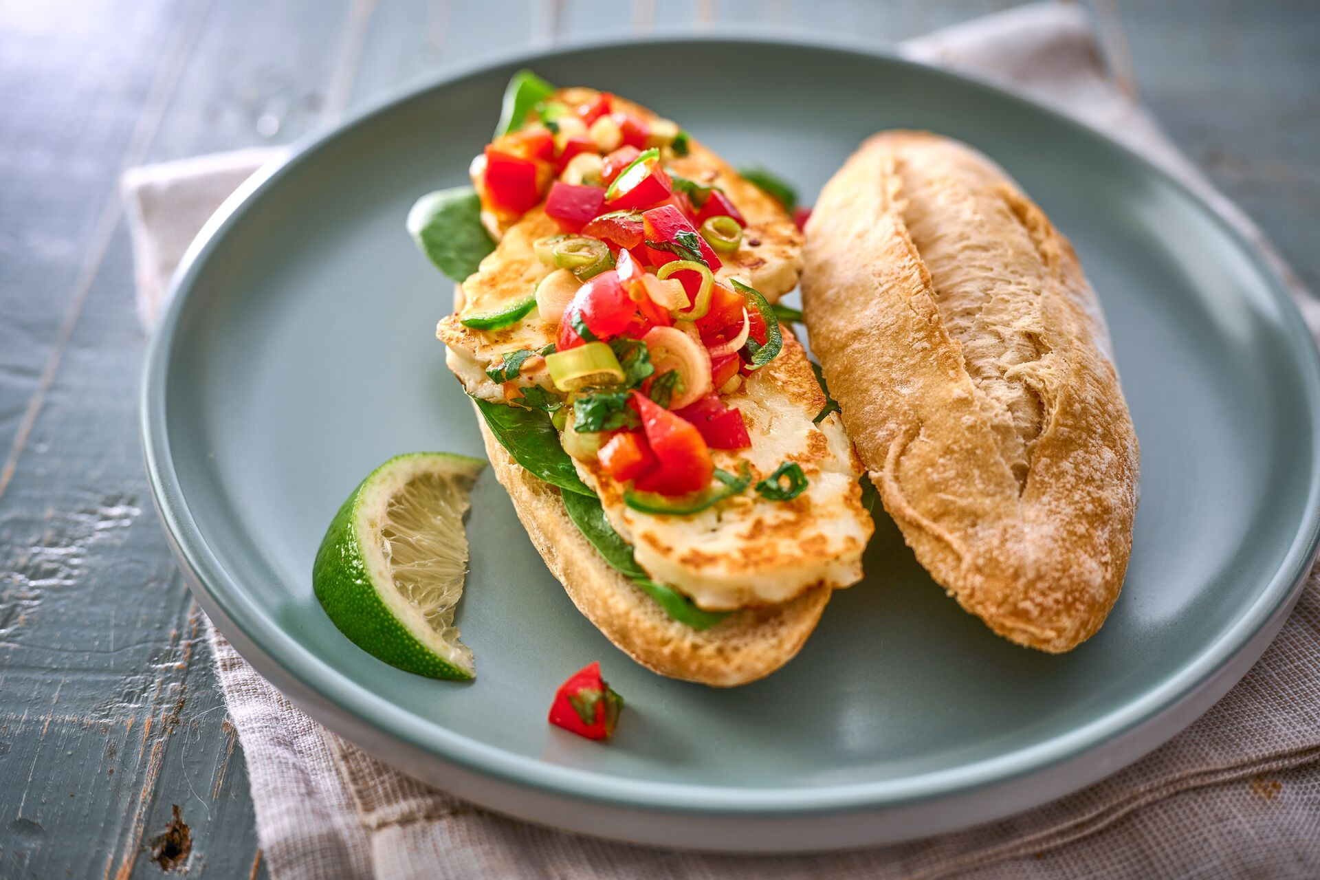 Halloumi with Spinach & Red Pepper Salsa Rolls
