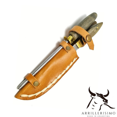 Kit Parrillero Artesanal Cuchillo Tenedor Chaira Grande | Parrillerisimos