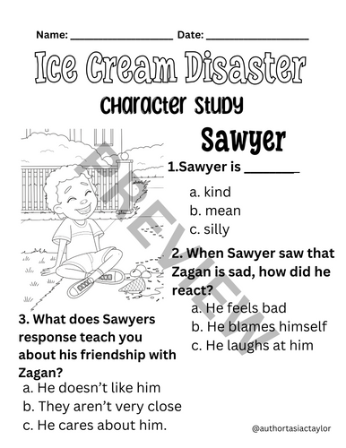 Character Study/Comprehension - Ice Cream Disaster | Tasia C. Taylor