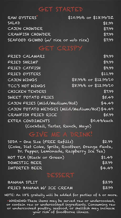 Menu | Denver, CO | The Crawling Crab