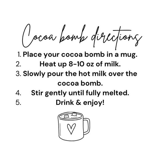 Cocoa bomb directions label | Steph's Desserts
