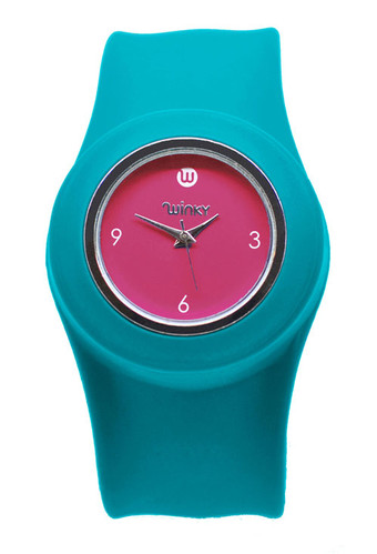 Candy Pink Face with Turquoise Strap Slap Watch | winkydesigns