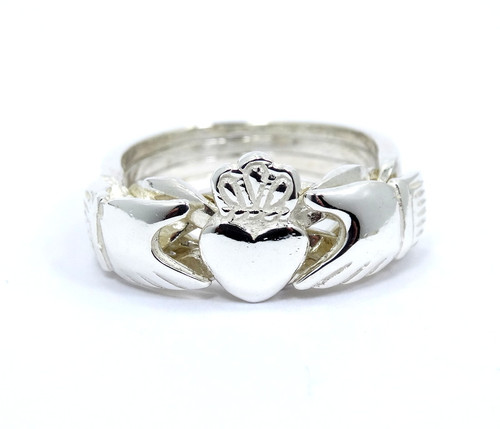 IRISH CELTIC CLADDAGH PUZZLE RING Hands & Heart Sterling Silver Band s ...