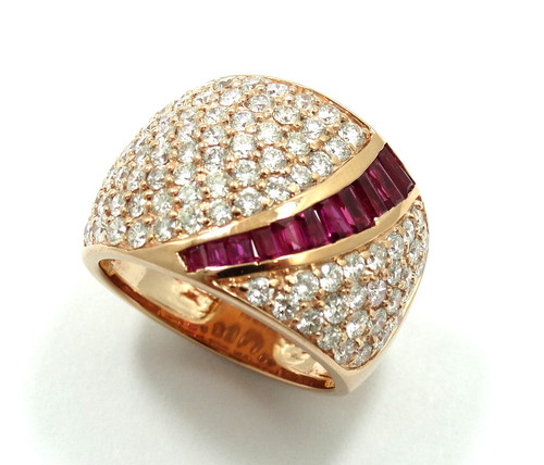 Signed EFFY RUBY & DIAMOND Encrusted Cocktail 14k Rose Gold STATEMENT ...