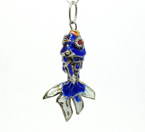 Old Chinese Export Articulated Enamel Fish Charm | ap-metals