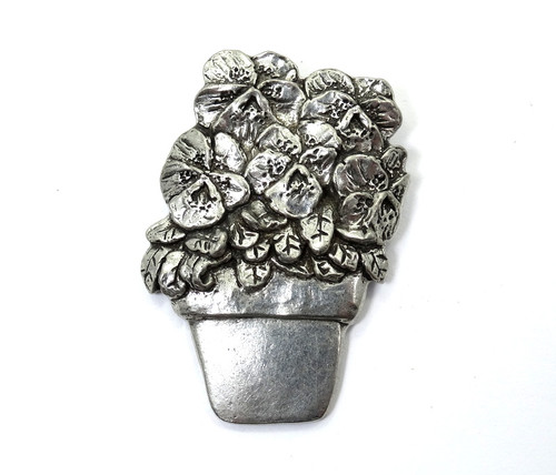 SHERIDAN Potted PRIMROSE Flower Fine PEWTER Brooch Pin | ap-metals
