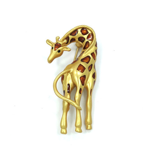 Cute Tall Gold Toned GIRAFFE Orange Enamel 2-3/4" Brooch Pin | ap-metals