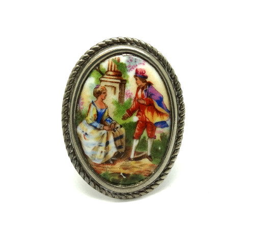 Parisienne Limoges Courting Couple Brooch Pin | ap-metals