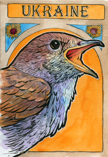 Ukraine's Nightingale Ink & Watercolor Painting | SSavaArt