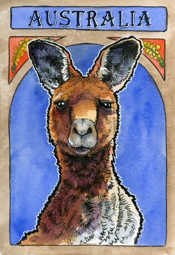 Australia's Kangaroo Ink & Watercolor Painting | SSavaArt