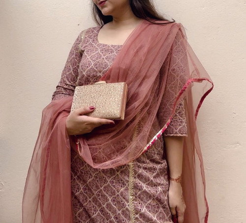 KariGari - Brown Rose Straight Suit Set | Cotton Hues