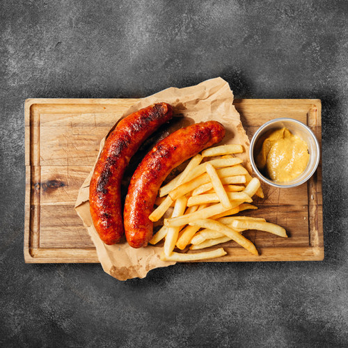 Carnati de porc afumati la gratar cu cartofi prajiti 330gr | Fayn