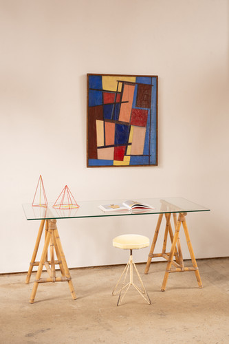 Bamboo Trestle Table with Glass Top | Soap and Salvation