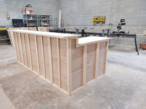 10 foot 'L' shaped bar with split level bar top and included shelving ...