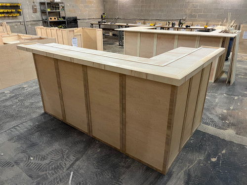 6 foot 'L' shaped home bar kit with 2 level top, shelving and appliance ...