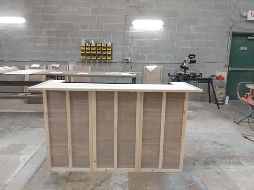 8 foot home bar kit with 2 level bar top, shelving and appliance space ...