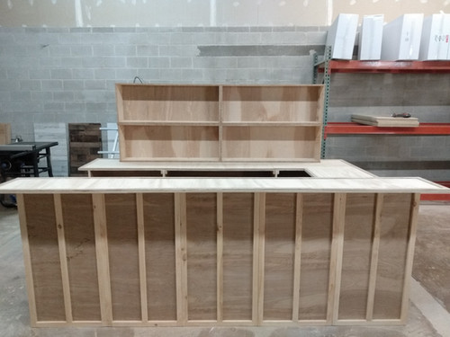 10 foot home bar with connected back, upper and lower shelving, 2 level ...