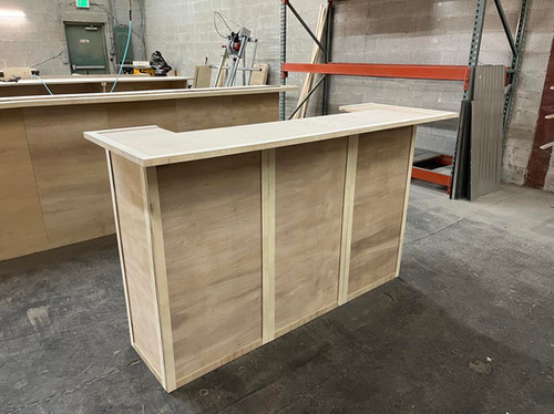 8 foot home bar kit with 2 level bar top, shelving and appliance space ...
