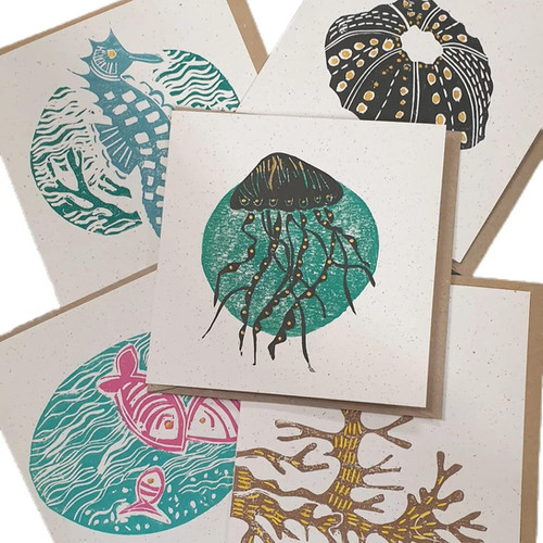 Lino Print Greeting Cards - Marine themed | seapig