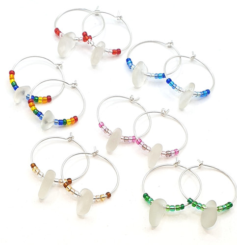 Seaglass and glass bead hoop earrings | seapig