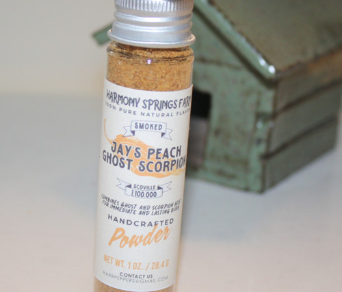 Smoked Jay's Peach Ghost Scorpion Pepper Powder | Harmony Springs Farm