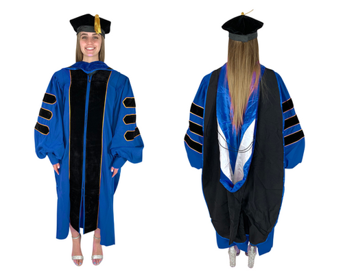 Blue Doctoral Deluxe Gown, Hood, and Tam Package | cappediem