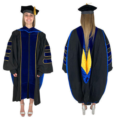 PhD Blue Doctoral Deluxe Gown, Hood, and Tam Package | cappediem