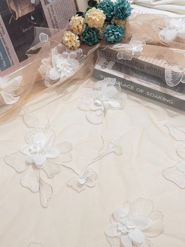 Beige Color Flowers Tulle Fabric 150cm Width Sold By Yards for Bridal ...
